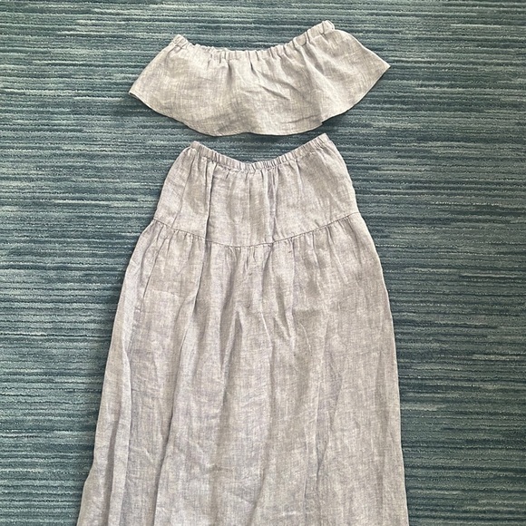Reformation | Dresses | Reformation Blue Linen Bandeau Top And Maxi ...